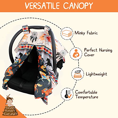 Dear Baby Gear Deluxe Car Seat Canopy - Infant Car Seat Cover - Baby Car Seat Cover - Carseat Canopy - Car Seat Cover for Baby Car Seat (Southwestern Tribal Horses - Reversible Custom Minky 40"x30")