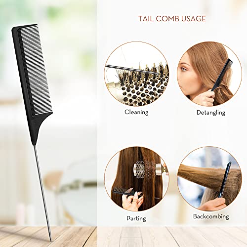 AIMIKE Round Brush Set, Nano Thermal Ceramic & Ionic Tech Hair Brush, Round Barrel Brush with Boar Bristles for Blow Drying, Enhance Texture for Styling, Curling and Shine, 1 Tail Comb + 4 Hair Clips