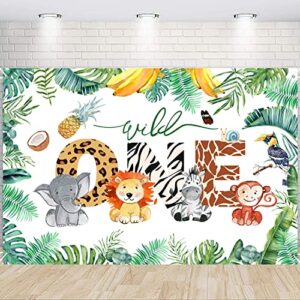 NAIWOXI Wild One Birthday Decorations, Jungle Theme Party Supplies Include High Chair Banner, Wild One Backdrop, Balloon Box, Crown, Garland, Balloons, Topper, Animal Safari First Birthday Decorations