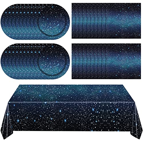 Juhap 41Pcs Starry Galaxy Party Supplies Night Sky Party Tableware Set Outer Space Theme Birthday Star Party Table Decorations for Boys Girls Birthday Party Favors