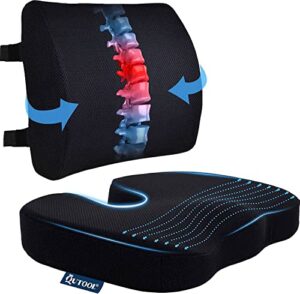 seat cushion & lumbar support pillow for office chair, car, wheelchair memory foam desk chair cushion for sciatica, lower back & tailbone pain relief desk pad with adjustable strap 3d washable cover