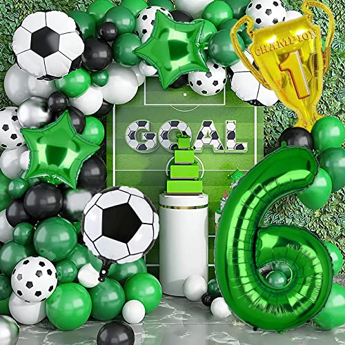 Soccer Balloons 6th Birthday Decoration for Boys, Soccer Balloons Foil Mylar Green Soccer Sports Theme Party Supplies Decor 6Pcs (6th)