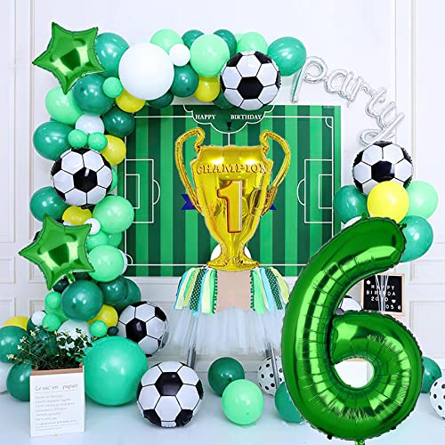 Soccer Balloons 6th Birthday Decoration for Boys, Soccer Balloons Foil Mylar Green Soccer Sports Theme Party Supplies Decor 6Pcs (6th)