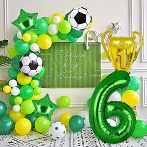 Soccer Balloons 6th Birthday Decoration for Boys, Soccer Balloons Foil Mylar Green Soccer Sports Theme Party Supplies Decor 6Pcs (6th)