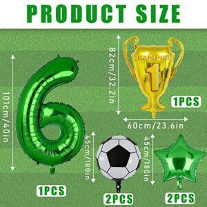 Soccer Balloons 6th Birthday Decoration for Boys, Soccer Balloons Foil Mylar Green Soccer Sports Theme Party Supplies Decor 6Pcs (6th)