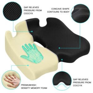 Benazcap X Large Memory Seat Cushion for Office Chair Pressure Relief Sciatica & Tailbone Pain Relief Memory Foam Firm Coccyx Pad for Long Sitting, for Office Chair, Gaming Chair and Car Seat Upgrade