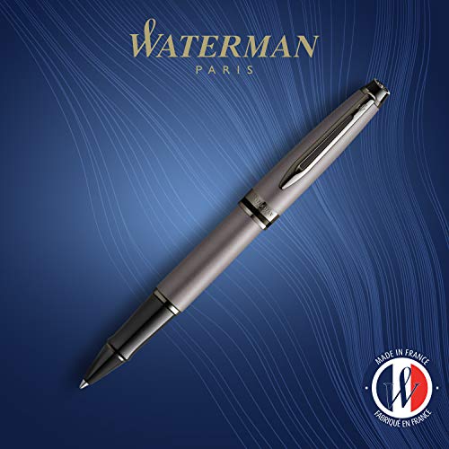 Waterman Expert Rollerball Pen | Metallic Silver Lacquer with Ruthenium Trim | Fine Point | Black Ink | With Gift Box