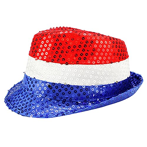 American Flag Top Hats Uncle Sam Hats and Bow Tie Patriotic Sequin Jazz Hats 4th of July Fedora Memorial Day Party Supplies