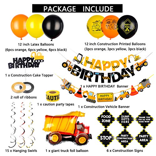 Construction Birthday Party Supplies Dump Truck Birthday Party Decorations with Construction Printed Balloons Vehicle Banner for Construction Theme Birthday Party 50 Pack