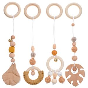 luozzy 4pcs hanging rattle toys wooden baby crib toys newborn car seats stroller toys creative present - khaki