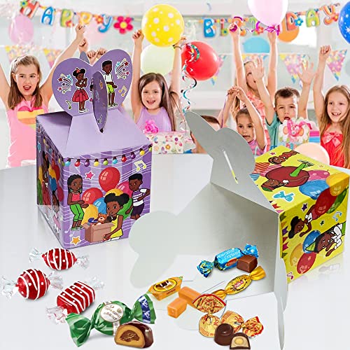 Byhaapy 18Pcs Gracies Party Favor Gift Boxes, Cartoon Corner Goodie Candy Box Black Girls Boys Kraft Treat Boxes for Kids Theme Birthday Party Supplies Table Decoration Baby Shower Decor