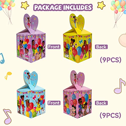 Byhaapy 18Pcs Gracies Party Favor Gift Boxes, Cartoon Corner Goodie Candy Box Black Girls Boys Kraft Treat Boxes for Kids Theme Birthday Party Supplies Table Decoration Baby Shower Decor