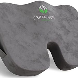 Seat Cushion for Office Chair – Memory Foam Tailbone Pillow Pad for Sitting, Computer, Desk, Chair, Car – Contoured Posture Corrector for Sciatica, Coccyx Back Pain Relief (Grey)