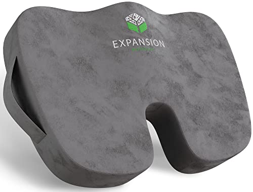 Seat Cushion for Office Chair – Memory Foam Tailbone Pillow Pad for Sitting, Computer, Desk, Chair, Car – Contoured Posture Corrector for Sciatica, Coccyx Back Pain Relief (Grey)