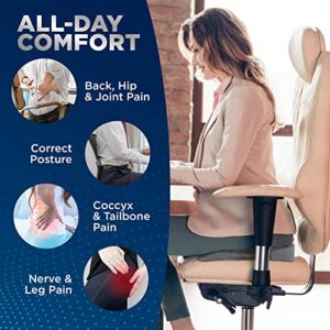 Seat Cushion for Office Chair – Memory Foam Tailbone Pillow Pad for Sitting, Computer, Desk, Chair, Car – Contoured Posture Corrector for Sciatica, Coccyx Back Pain Relief (Grey)