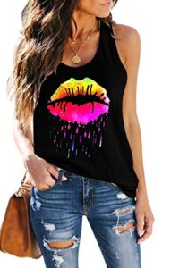 saukole women's sleeveless yoga workout tank tops star tie dye racerback cute printed loose fit running exercise t-shirt