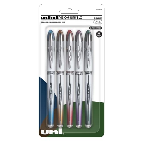 uni-ball Vision Elite BLX Infusion Rollerball Pens Bold Point, 0.8mm, Assorted, 5 Pack