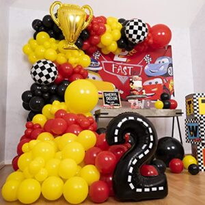 100pcs, easy diy – cars balloon garland kit & arch with bonus trophy & number 2 - race car balloons for lightning mcqueen race car birthday party supplies & boy cars theme birthday party decorations