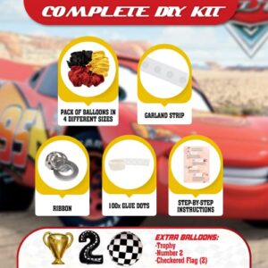 100pcs, EASY DIY – Cars Balloon Garland Kit & Arch with BONUS Trophy & Number 2 - Race Car Balloons for Lightning McQueen Race Car Birthday Party Supplies & Boy Cars Theme Birthday Party Decorations