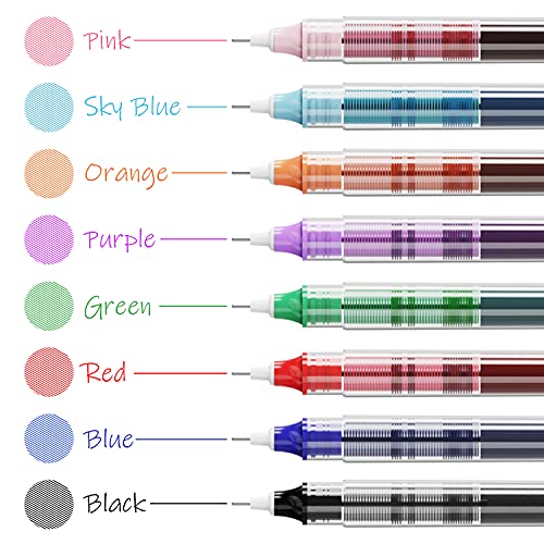 Ohuhu 30 Packs Rollerball Pens: 8 Colors 0.5 mm Ultra Fine Point Pens Quick Drying Smooth Writing Liquid Ink Rolling Ball Pen for Writing Journaling Taking Notes Coloring Book School Office