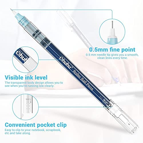 Ohuhu 30 Packs Rollerball Pens: 8 Colors 0.5 mm Ultra Fine Point Pens Quick Drying Smooth Writing Liquid Ink Rolling Ball Pen for Writing Journaling Taking Notes Coloring Book School Office