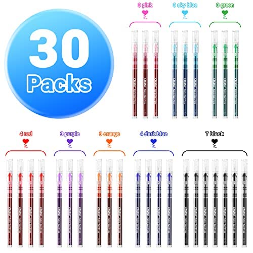 Ohuhu 30 Packs Rollerball Pens: 8 Colors 0.5 mm Ultra Fine Point Pens Quick Drying Smooth Writing Liquid Ink Rolling Ball Pen for Writing Journaling Taking Notes Coloring Book School Office