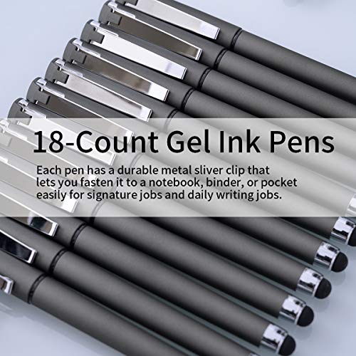 MiSiBao Black Ink Gel Ink Rollerball Pens 2 in 1 Medium Point Pens with Stylus Work Pen Smooth Writing for Office Black gel pen (Dark Grey-18pack)