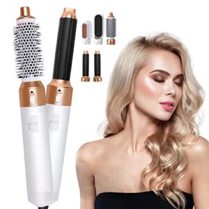 5-in-1 hot air brush | integrated hair dryer,frecato hairdryer, and air guide with interchangeable accessories | suitable for all types of hair | portable and suitable for travel