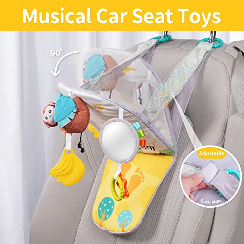 Koty Infant Car Seat Toys, Kick and Play Baby Activity Center with Teethers, Music, Squeaker, Adjustable Travel Rear Facing Car Seat Toys, Developmental Toys for Babies Carseat Toys 6 to 12 Months