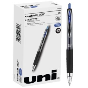 uniball gel pens, 207 signo gel with 1.0mm bold point, 12 count, blue pens are fraud proof