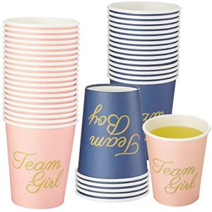 chengu 40 pieces gender reveal cups 9 ounce letters team girl cups team boy cups for baby shower birthday party decoration supplies (simple style, navy blue and pink)