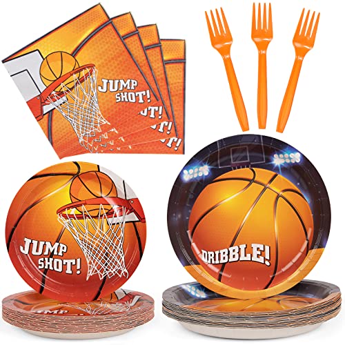 DECORLIFE Basketball Party Supplies Serves 24, Basketball Plates and Napkins Set for Boys Birthday, Total 96 PCS