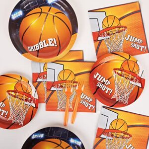 DECORLIFE Basketball Party Supplies Serves 24, Basketball Plates and Napkins Set for Boys Birthday, Total 96 PCS