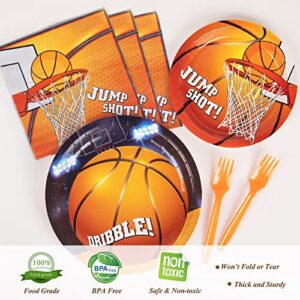 DECORLIFE Basketball Party Supplies Serves 24, Basketball Plates and Napkins Set for Boys Birthday, Total 96 PCS