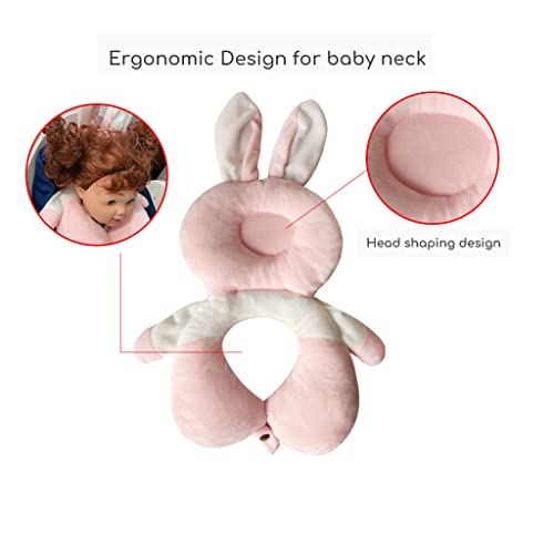 Wedfull Baby Support Pillow, Cartoon Baby Travel Pillow Carseat Head Support for Newborn 0 3 6 9 12 Months, Soft Plush Toddler Neck Pillow for Car Stroller Pushchair, Bunny