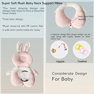 Wedfull Baby Support Pillow, Cartoon Baby Travel Pillow Carseat Head Support for Newborn 0 3 6 9 12 Months, Soft Plush Toddler Neck Pillow for Car Stroller Pushchair, Bunny