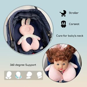 Wedfull Baby Support Pillow, Cartoon Baby Travel Pillow Carseat Head Support for Newborn 0 3 6 9 12 Months, Soft Plush Toddler Neck Pillow for Car Stroller Pushchair, Bunny