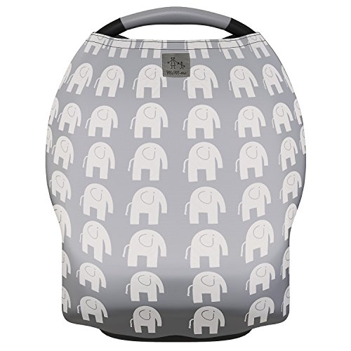 MoM-me Nursing Cover, Multi use for Baby Car Seat Cover, Breastfeeding, Canopy, Stroller and Infant Pillow Wrap or Cover Ups. for Boys and Girls. Grey/White Elephant Design