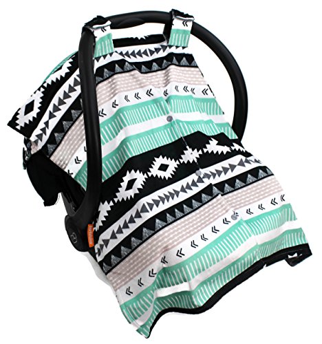 Dear Baby Gear Deluxe Car Seat Canopy - Infant Car Seat Cover - Baby Car Seat Covers - Carseat Canopy for Infant Car Seats - Car Seat Cover (Reversible Black, Grey, Mint Moose, Aztec Minky 40"x30")