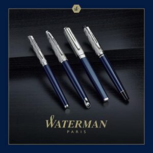 Waterman Expert Rollerball Pen | Metal & Blue Lacquer | Chiselled Cap | Black Ink | Gift Box