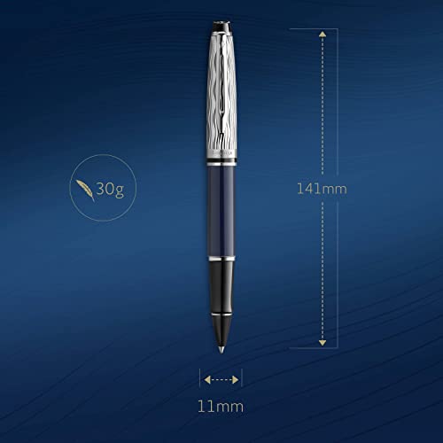 Waterman Expert Rollerball Pen | Metal & Blue Lacquer | Chiselled Cap | Black Ink | Gift Box