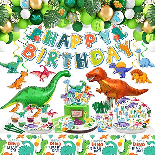 275 Pcs Dinosaur Birthday Party Supplies Kit For Boys, Dinosaur Party Decorations-20 Guest-Include Dino Plates Cups Napkins Banner Cutlery Balloon Tablecloth Straws Toppers