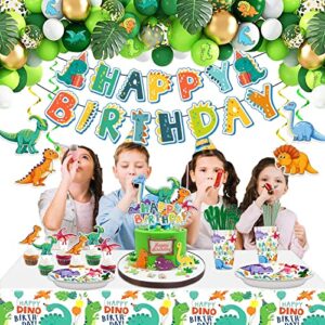 275 Pcs Dinosaur Birthday Party Supplies Kit For Boys, Dinosaur Party Decorations-20 Guest-Include Dino Plates Cups Napkins Banner Cutlery Balloon Tablecloth Straws Toppers