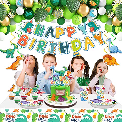 275 Pcs Dinosaur Birthday Party Supplies Kit For Boys, Dinosaur Party Decorations-20 Guest-Include Dino Plates Cups Napkins Banner Cutlery Balloon Tablecloth Straws Toppers