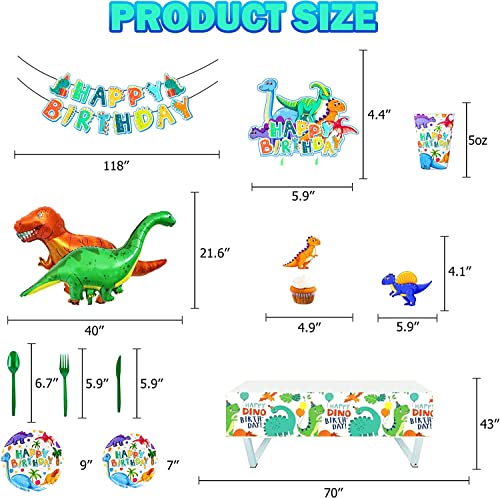 275 Pcs Dinosaur Birthday Party Supplies Kit For Boys, Dinosaur Party Decorations-20 Guest-Include Dino Plates Cups Napkins Banner Cutlery Balloon Tablecloth Straws Toppers