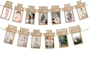 imetbox first birthday photo banner kraft - 1st birthday photo banner from newborn to 12 months for 6-7 inch photo - photo banner for 1st birthday girl, boy, no pre-strung, 8.9*5.3 inch