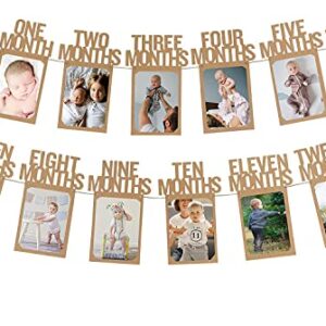 IMETBOX First Birthday Photo Banner Kraft - 1st Birthday Photo Banner from Newborn to 12 Months for 6-7 Inch Photo - Photo Banner for 1st Birthday Girl, Boy, No Pre-strung, 8.9*5.3 Inch