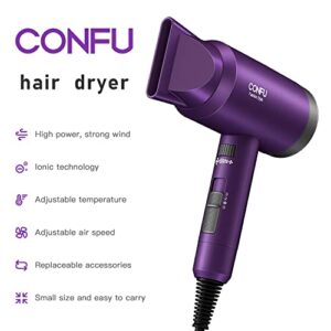 Ionic Hair Dryer, Portable Lightweight Diffuser Hair Dryer, Hair Blow Dryer with 2 Attachments Use for Curly/Wavy/Straighten Hair, Blow Dryer Fast Drying Ideal Chocie for Women and Girls Purple