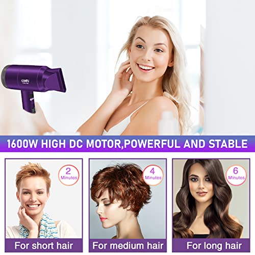 Ionic Hair Dryer, Portable Lightweight Diffuser Hair Dryer, Hair Blow Dryer with 2 Attachments Use for Curly/Wavy/Straighten Hair, Blow Dryer Fast Drying Ideal Chocie for Women and Girls Purple