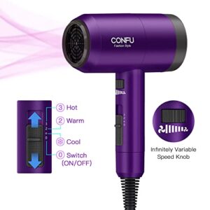 Ionic Hair Dryer, Portable Lightweight Diffuser Hair Dryer, Hair Blow Dryer with 2 Attachments Use for Curly/Wavy/Straighten Hair, Blow Dryer Fast Drying Ideal Chocie for Women and Girls Purple